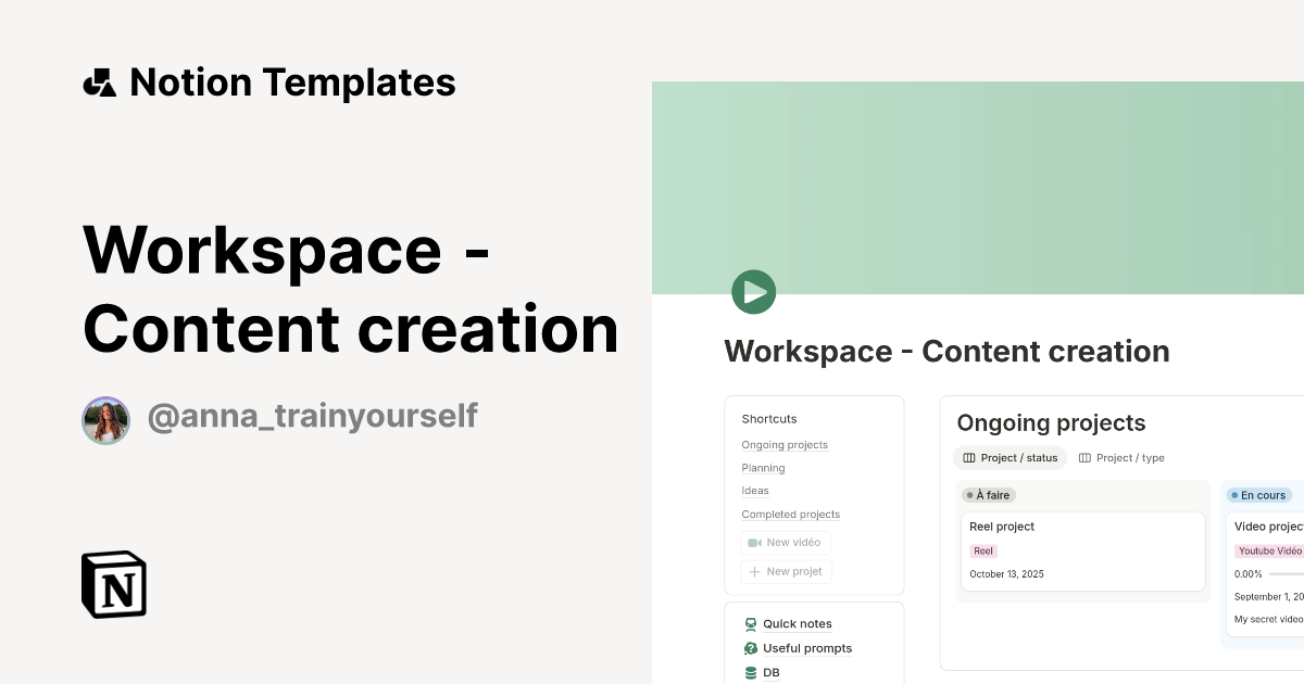 Workspace - Content creation Template by Train Yourself | Notion Marketplace