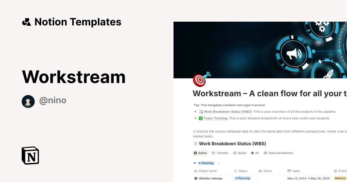 Workstream Template by Niño | Notion Marketplace