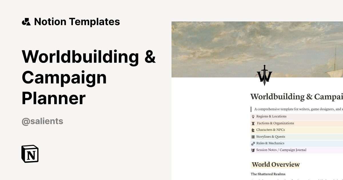 Worldbuilding & Campaign Planner Template by Steve Salients | Notion Marketplace