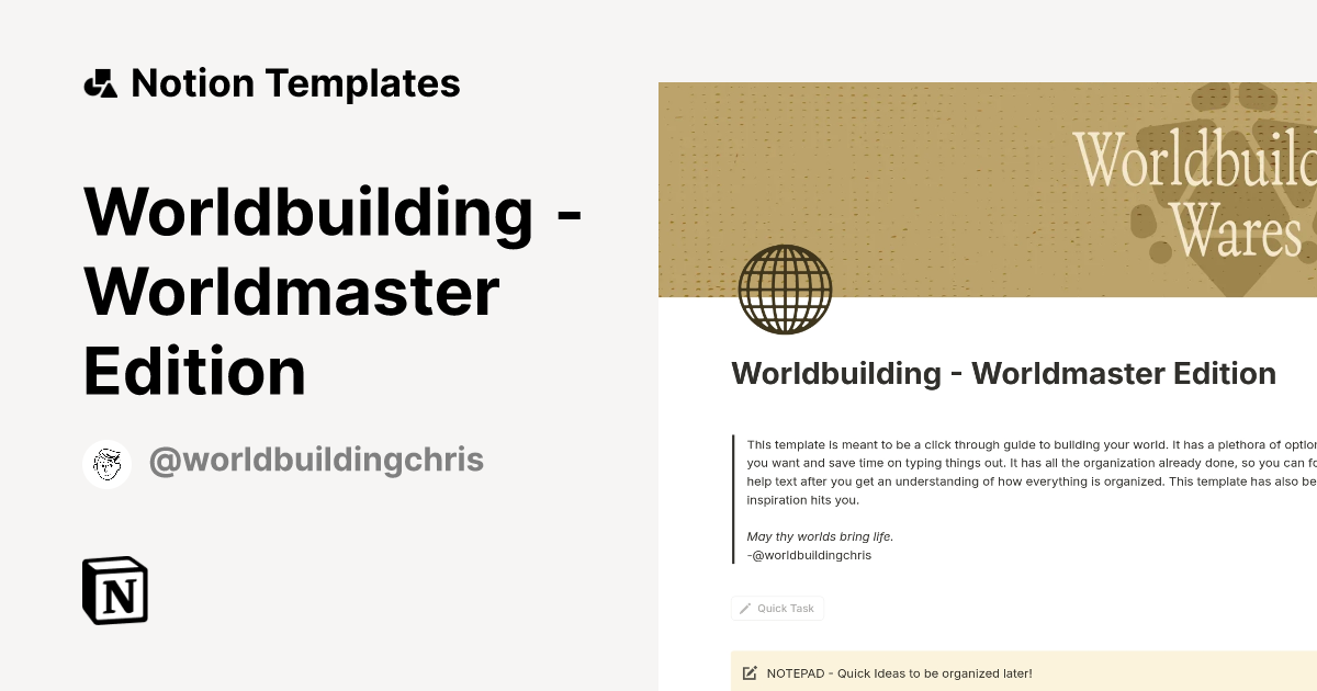 Worldbuilding - Worldmaster Edition Template | Notion Marketplace