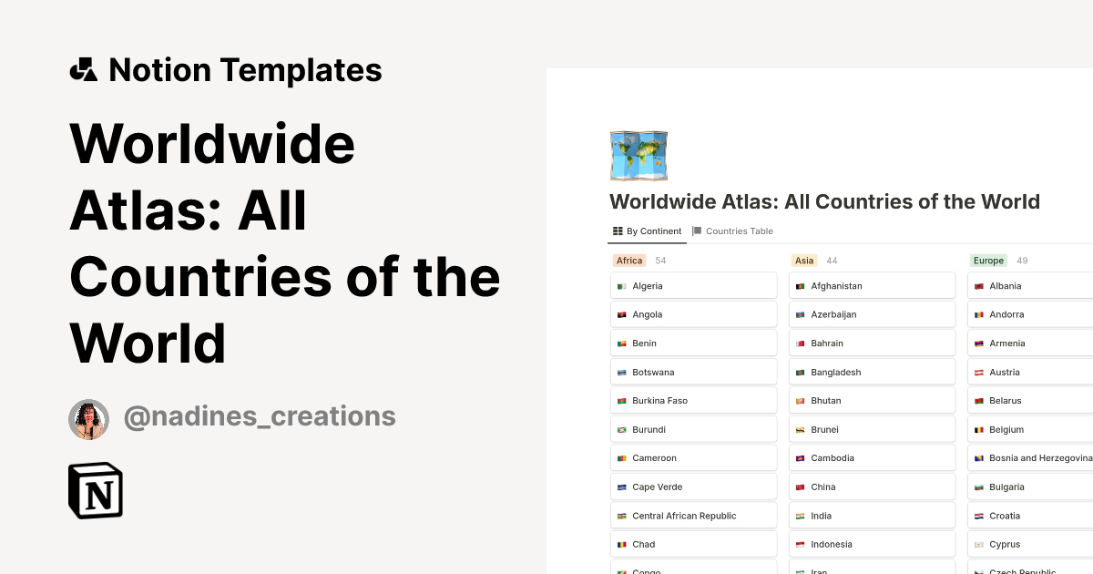 Worldwide Atlas: All Countries of the World Template | Notion Marketplace