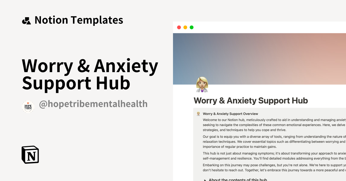 Worry & Anxiety Support Hub Template | Notion Marketplace