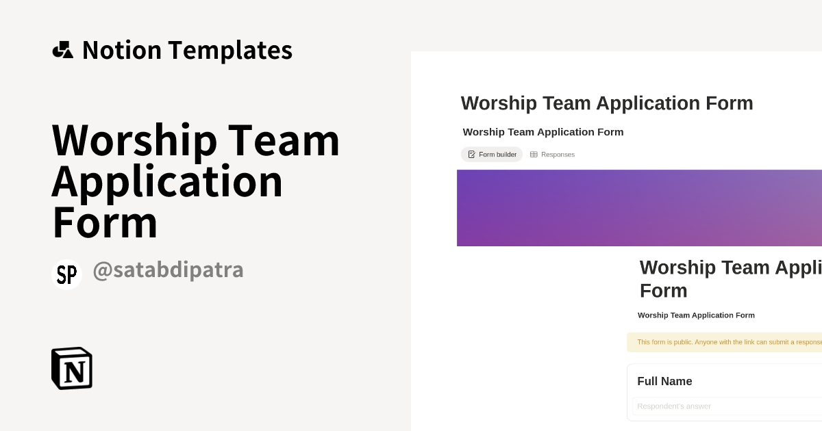 Worship Team Application Form Template | Notion Marketplace