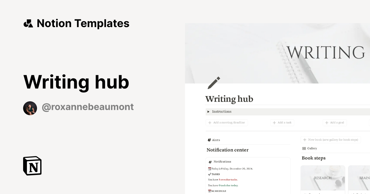 Writing hub Template | Notion Marketplace