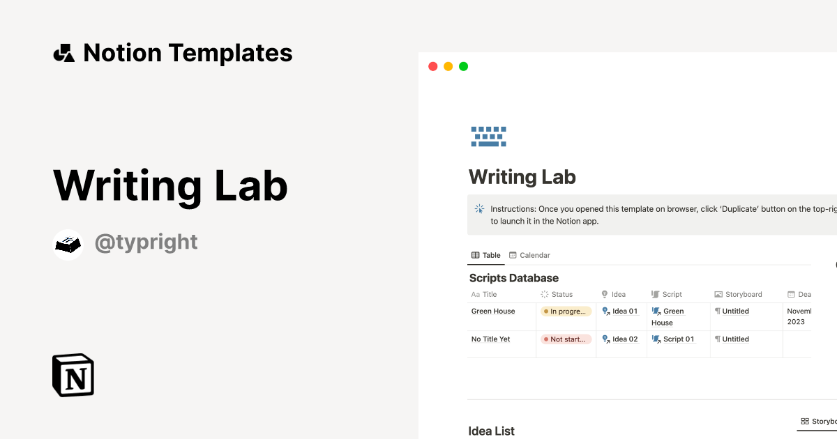 Writing Lab Template by Typright | Notion Marketplace