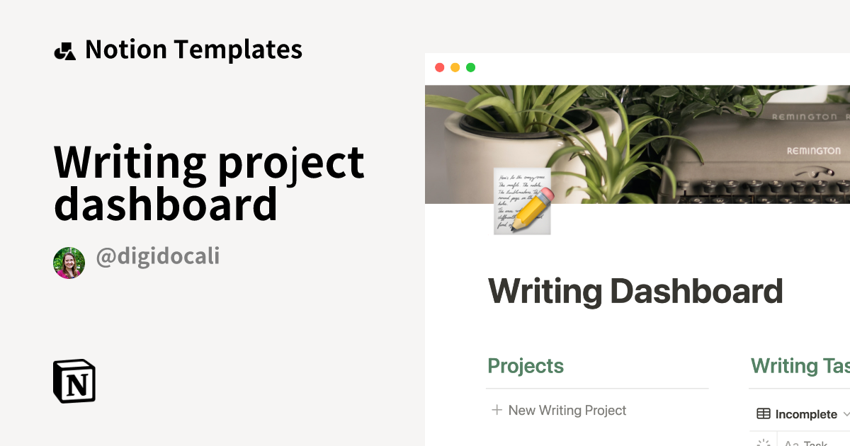Writing project dashboard Template by Alison - Digi Doc | Notion ...
