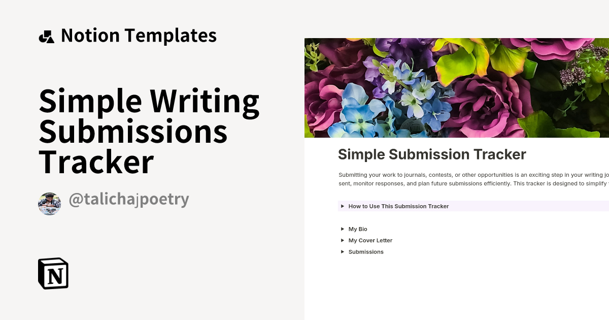 Simple Writing Submissions Tracker Template by Talicha J. | Notion ...