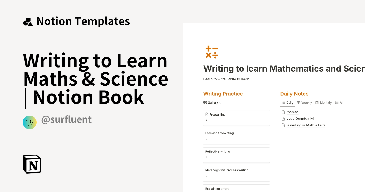Writing to Learn Maths & Science | Notion Book Template by Surfluent ...