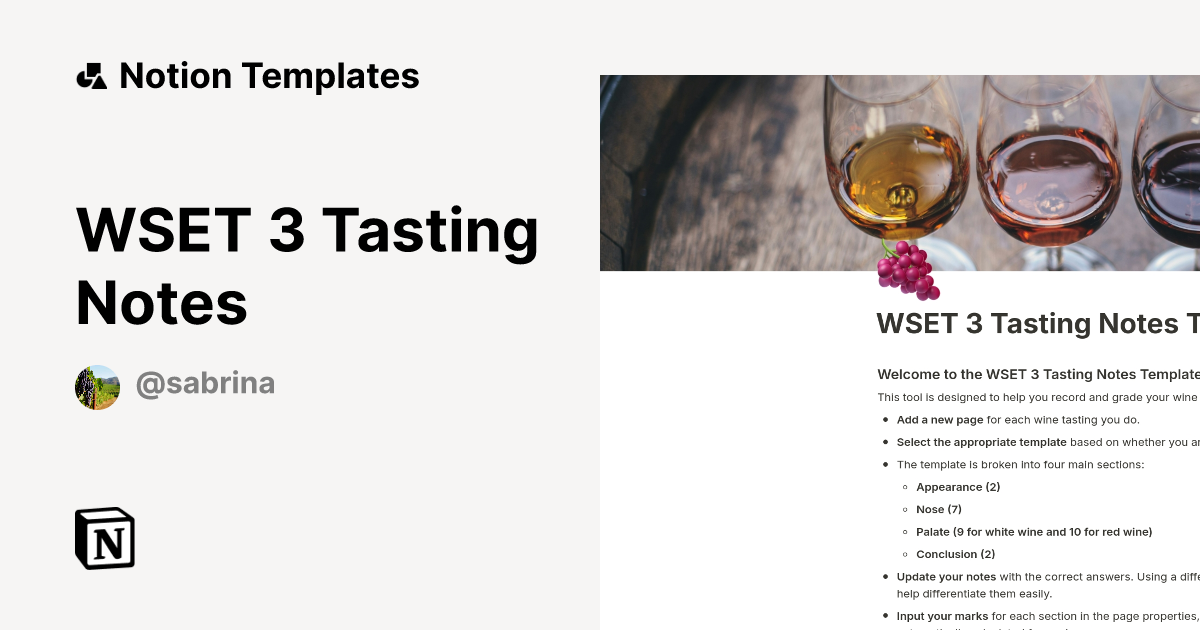 WSET 3 Tasting Notes Template by Sabrina | Notion Marketplace