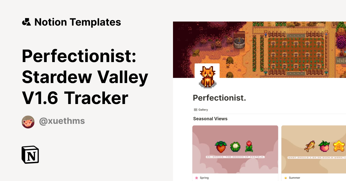Perfectionist: Stardew Valley V1.6 Tracker Template by xuethms | Notion ...