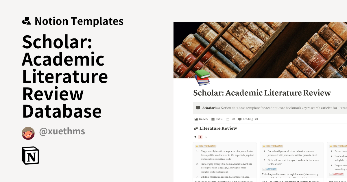 Scholar: Academic Literature Review Database Template by xuethms ...