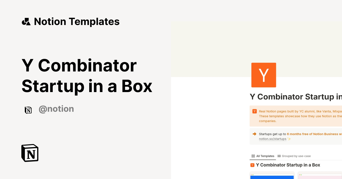 Y Combinator Startup in a Box Template by Notion | Notion Marketplace