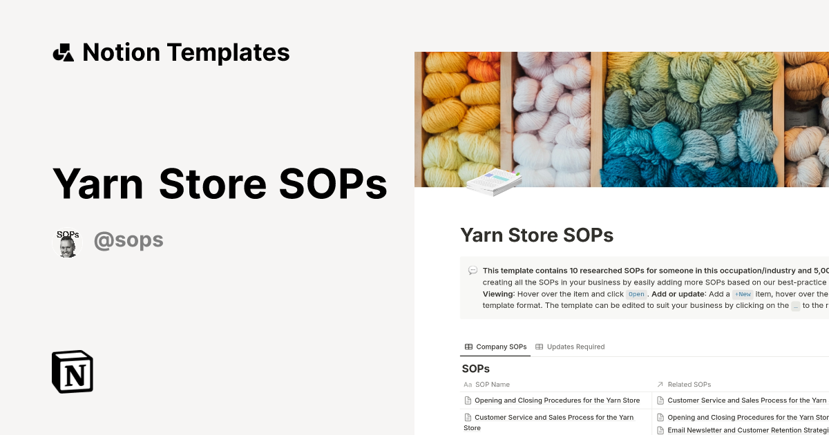 Yarn Store SOPs Template | Notion Marketplace