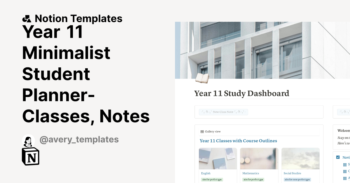Year 11 Minimalist Student Planner- Classes, Notes Template by avery's ...