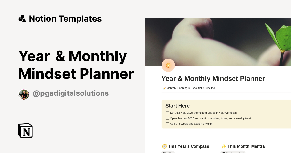 Year & Monthly Mindset Planner Template by PGA Digital Solutions ...