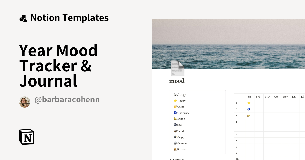 Year Mood Tracker & Journal Template by Bárbara cohen | Notion Marketplace