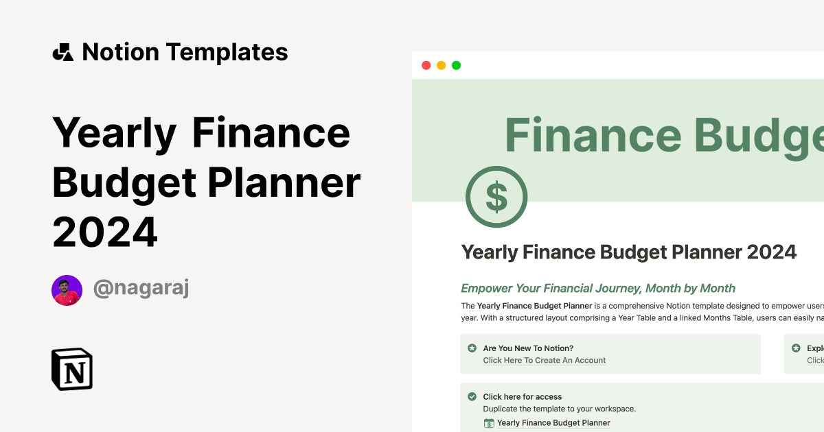 Yearly Finance Budget Planner 2024 Template by Nagaraj | Notion Marketplace