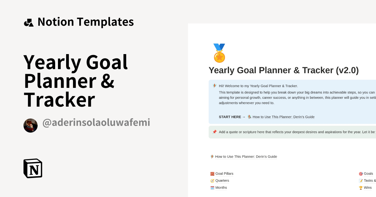 Yearly Goal Planner & Tracker Template | Notion Marketplace
