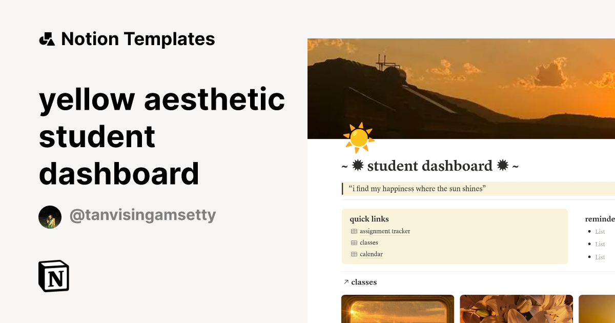 yellow aesthetic student dashboard Template by Tanvi Singamsetty ...