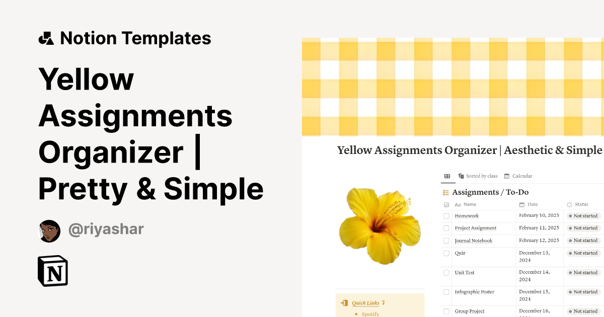 Yellow Assignments Organizer | Pretty & Simple Template | Notion ...