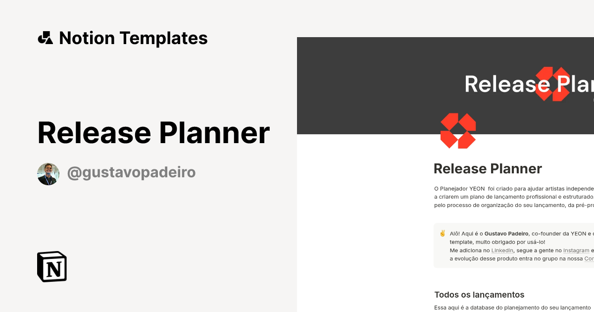 Release Planner Template by Gustavo Padeiro | YEON MUSIC | Notion ...