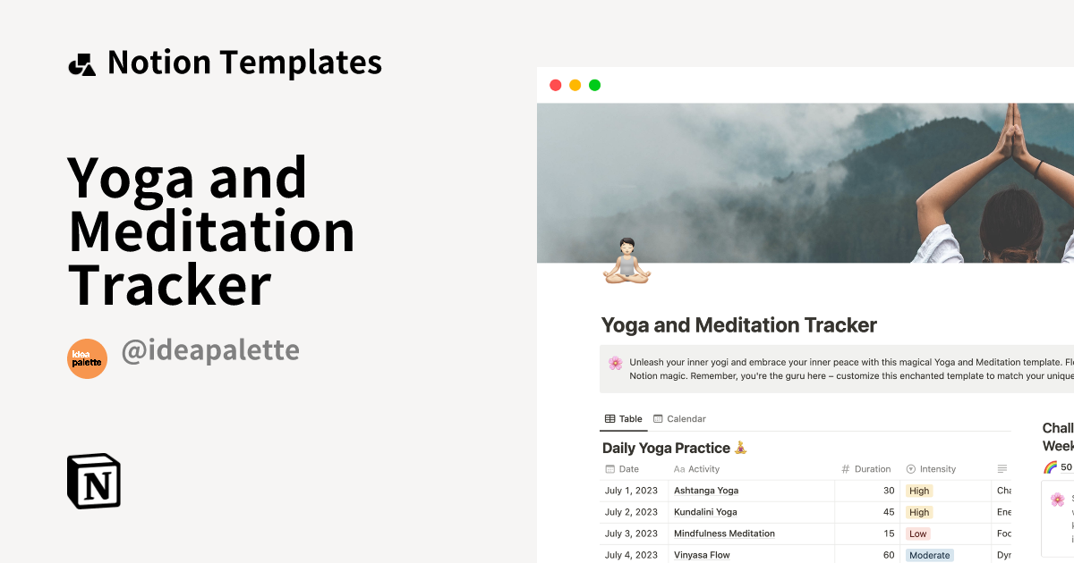 Yoga and Meditation Tracker Template | Notion Marketplace