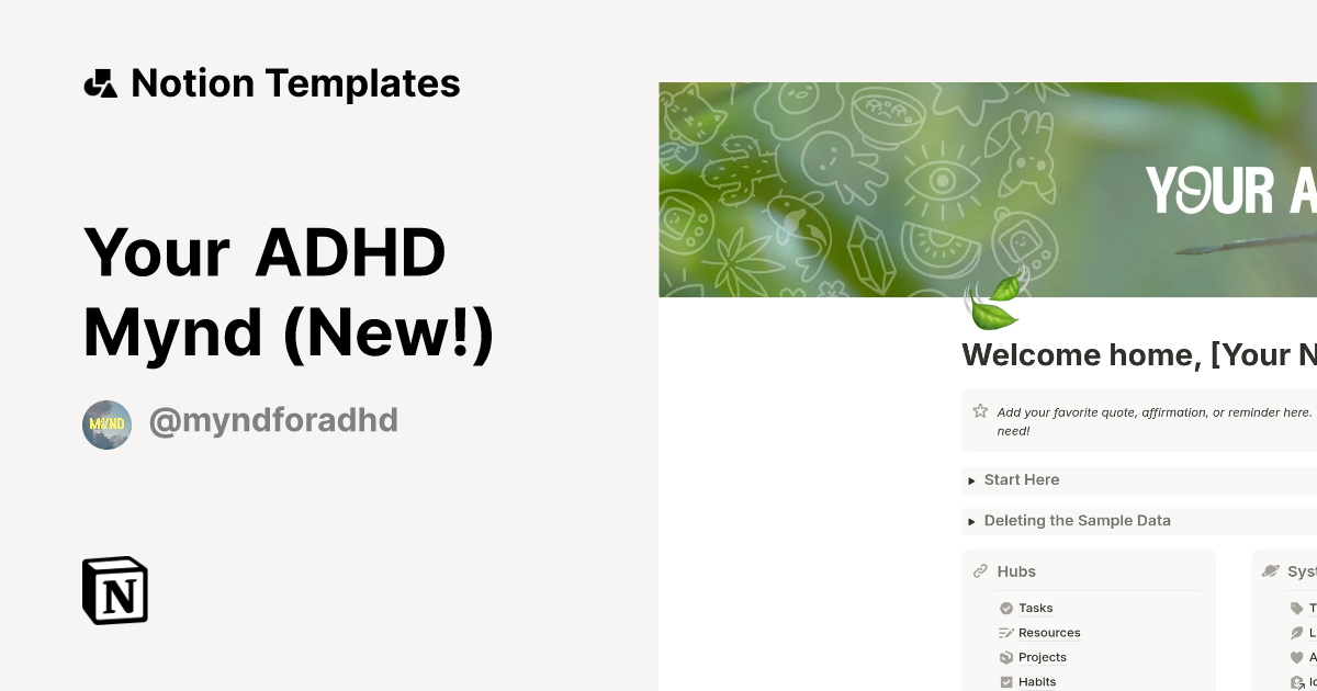 Your ADHD Mynd (New!) Template by Mynd | Systems For ADHD | Notion Marketplace