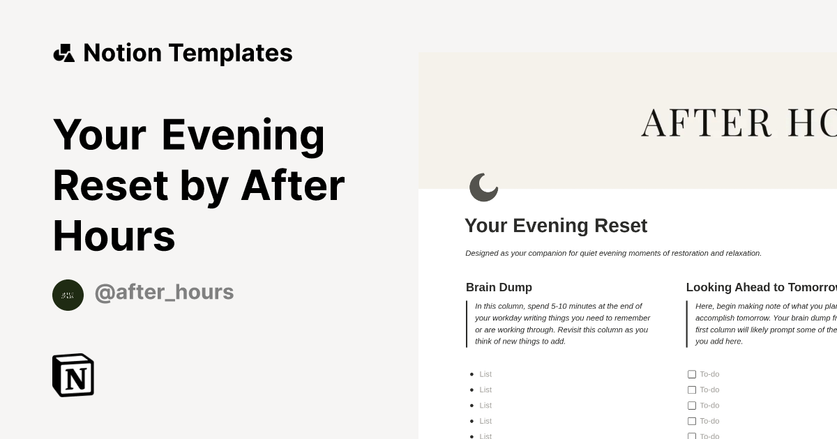 Your Evening Reset by After Hours Template by After Hours | Notion ...