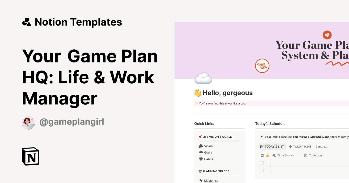 Your Game Plan HQ: Life & Work Manager Template | Notion Marketplace