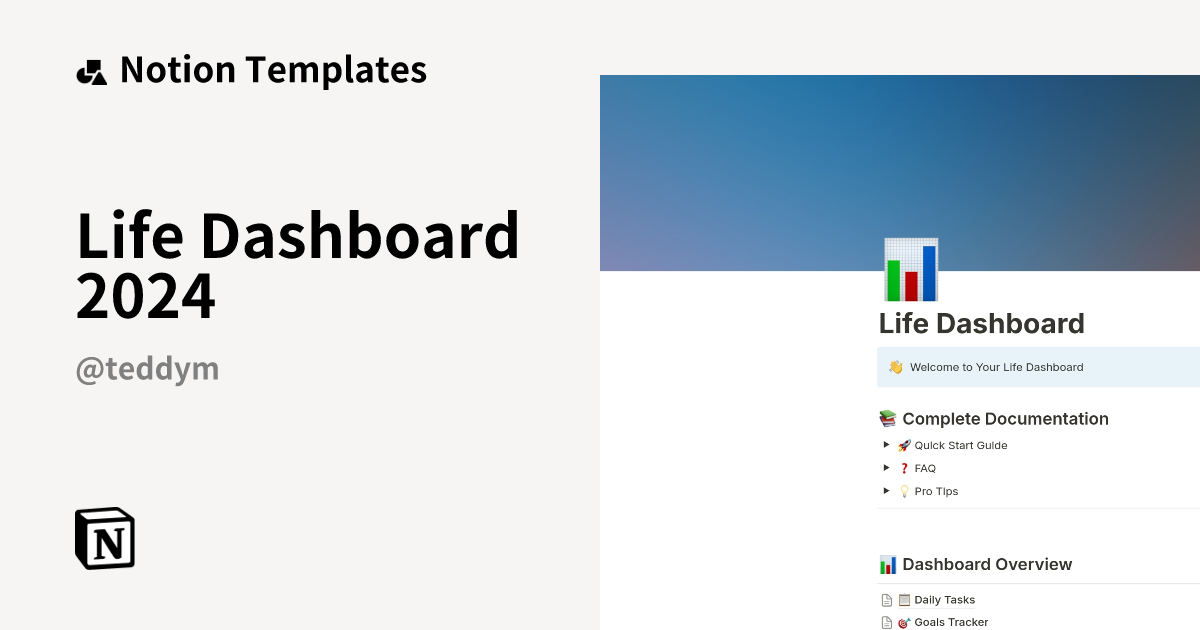 Life Dashboard 2024 Template by Teddy M | Notion Marketplace