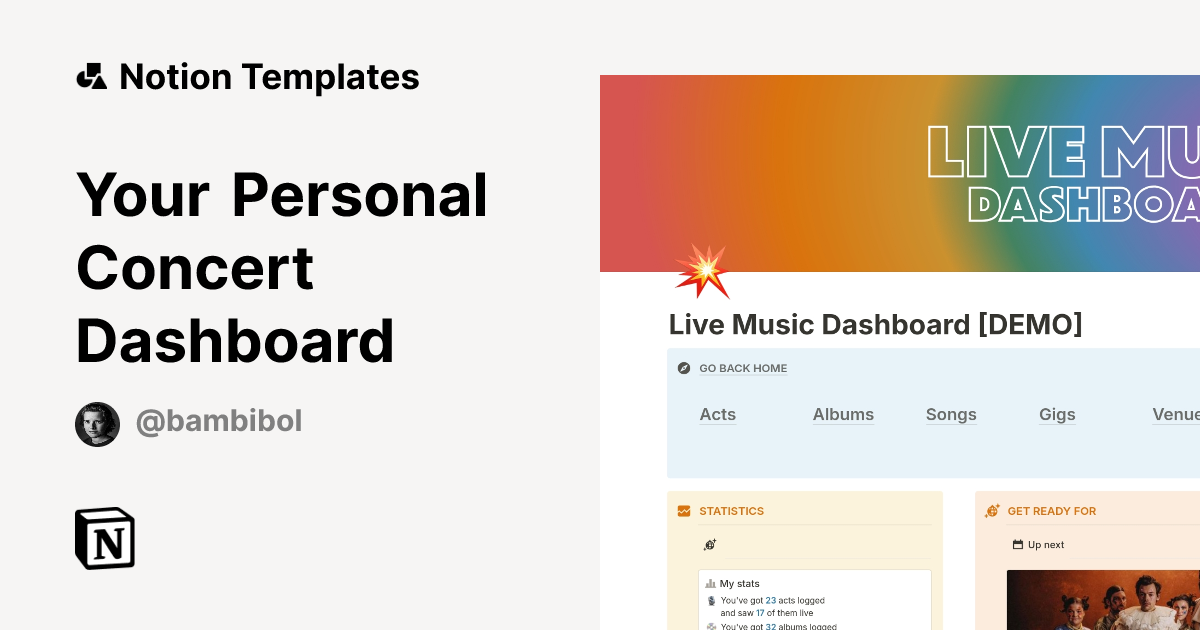 Your Personal Concert Dashboard Template | Notion Marketplace