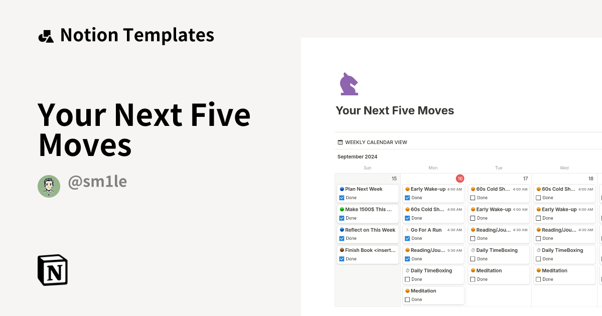 Your Next Five Moves Template by Tun | Notion Marketplace
