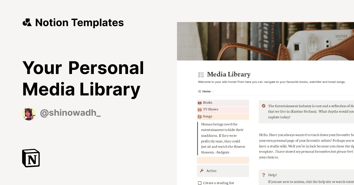 Your Personal Media Library Template by Shinowadh | Notion Marketplace