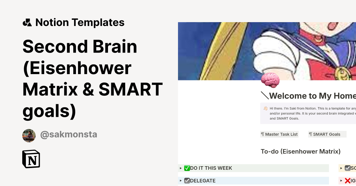 Second Brain (Eisenhower Matrix & SMART goals) Template by Saki ...