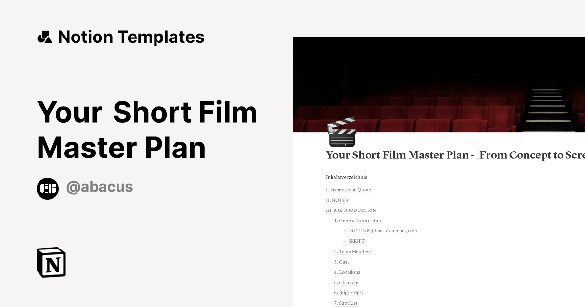Your Short Film Master Plan Template by Abacus | Notion Marketplace