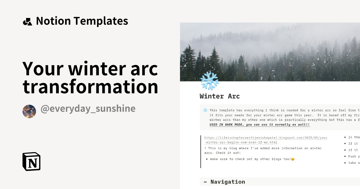 Your winter arc transformation Template by Winter Bear | Notion Marketplace