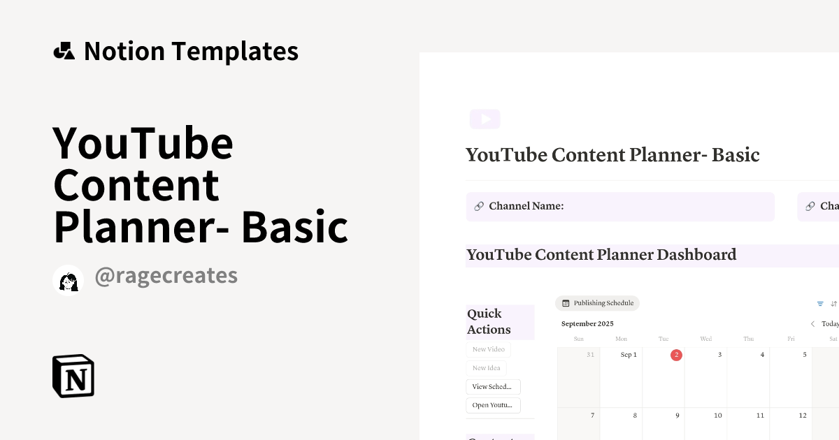 YouTube Content Planner- Basic Template by RageCreates | Notion Marketplace