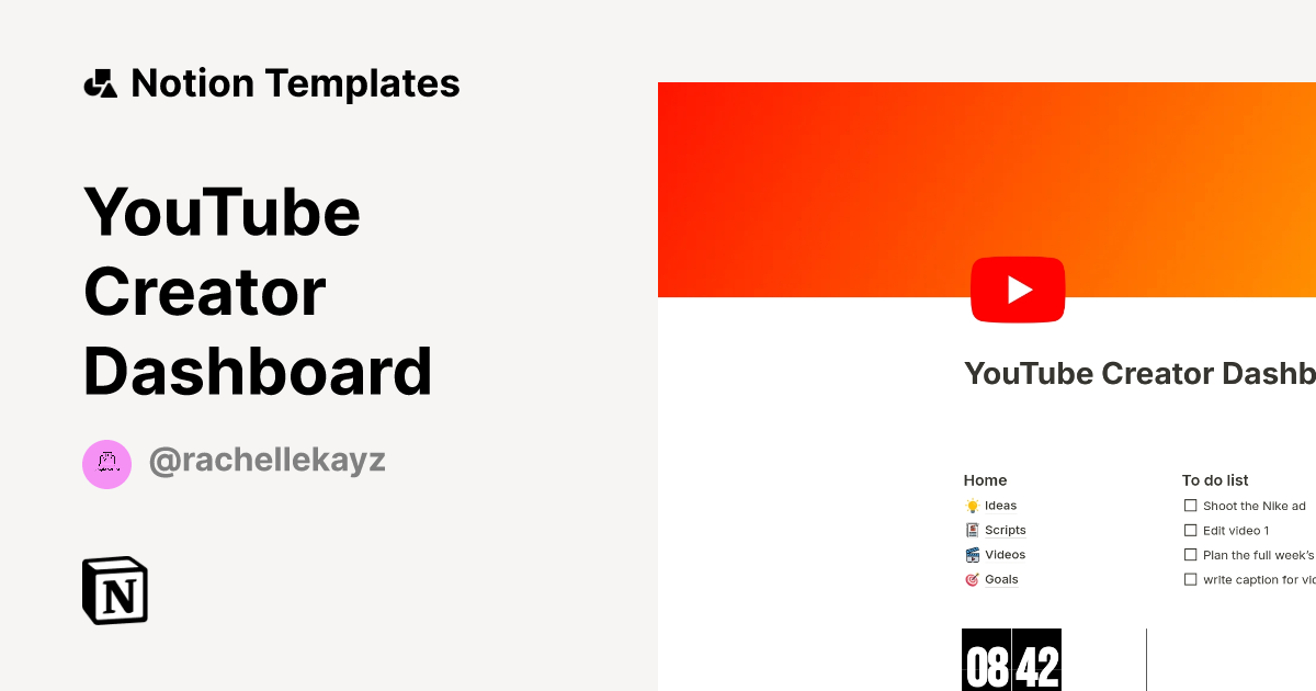 YouTube Creator Dashboard Template | Notion Marketplace YouTube Creator Dashboard Template | Notion Marketplace