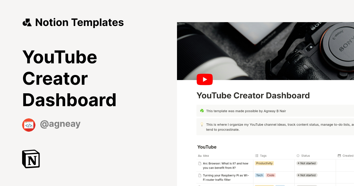 YouTube Creator Dashboard Template | Notion Marketplace