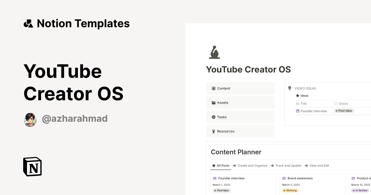 YouTube Creator OS Template by Azhar Ahmad | Notion Marketplace