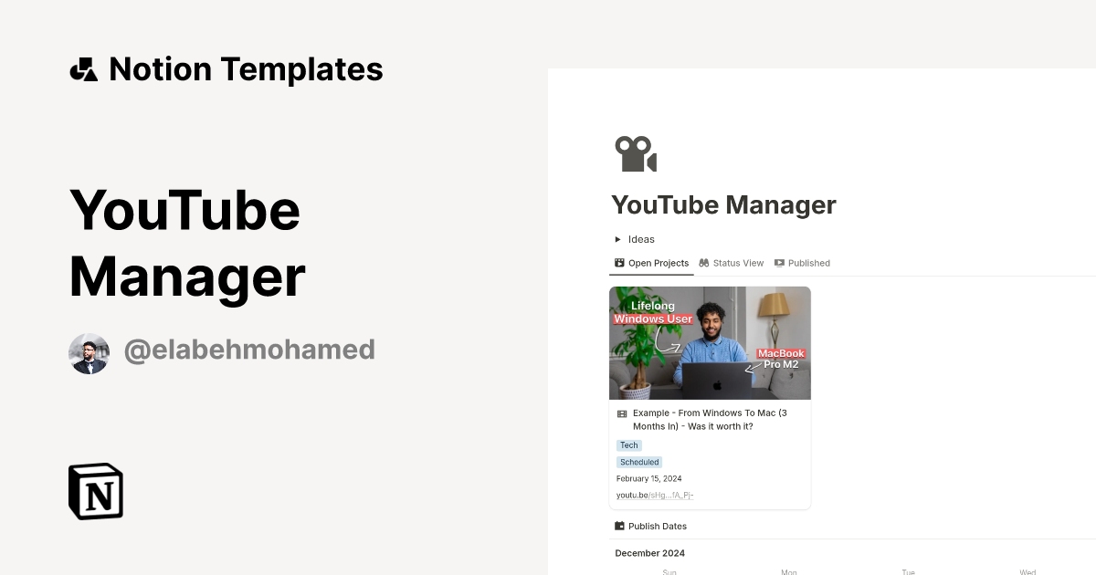 YouTube Manager Template by Elabeh Mohamed | Notion Marketplace