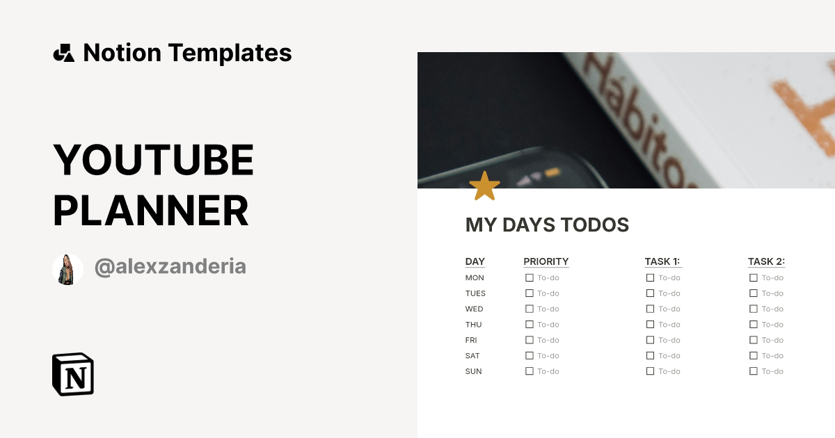 YOUTUBE PLANNER Template by ALEXZANDERIA DIGITAL | Notion Marketplace