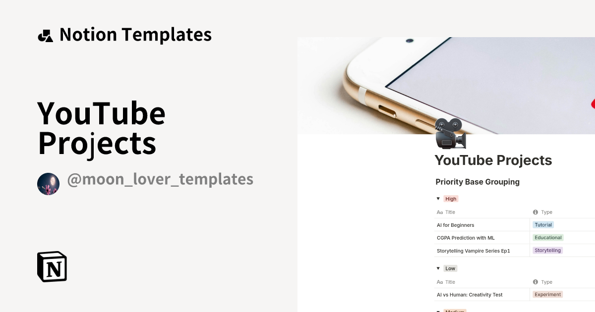 YouTube Projects Template | Notion Marketplace