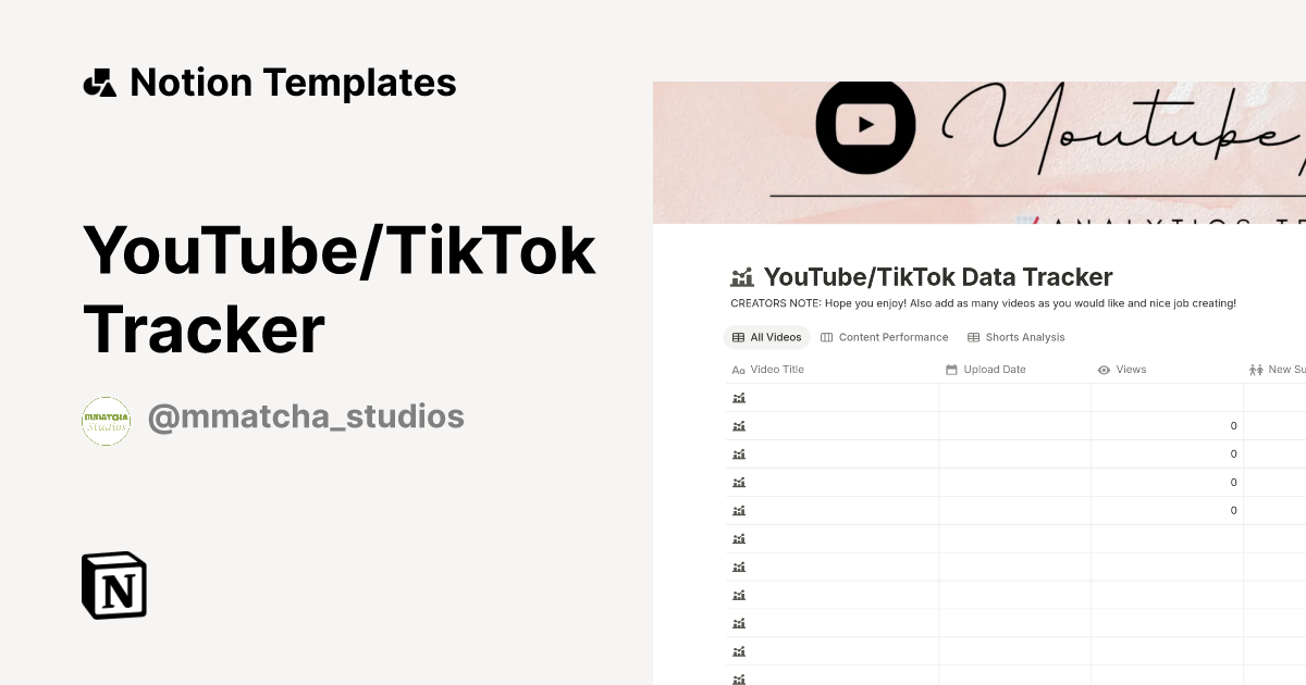 YouTube/TikTok Tracker Template | Notion Marketplace