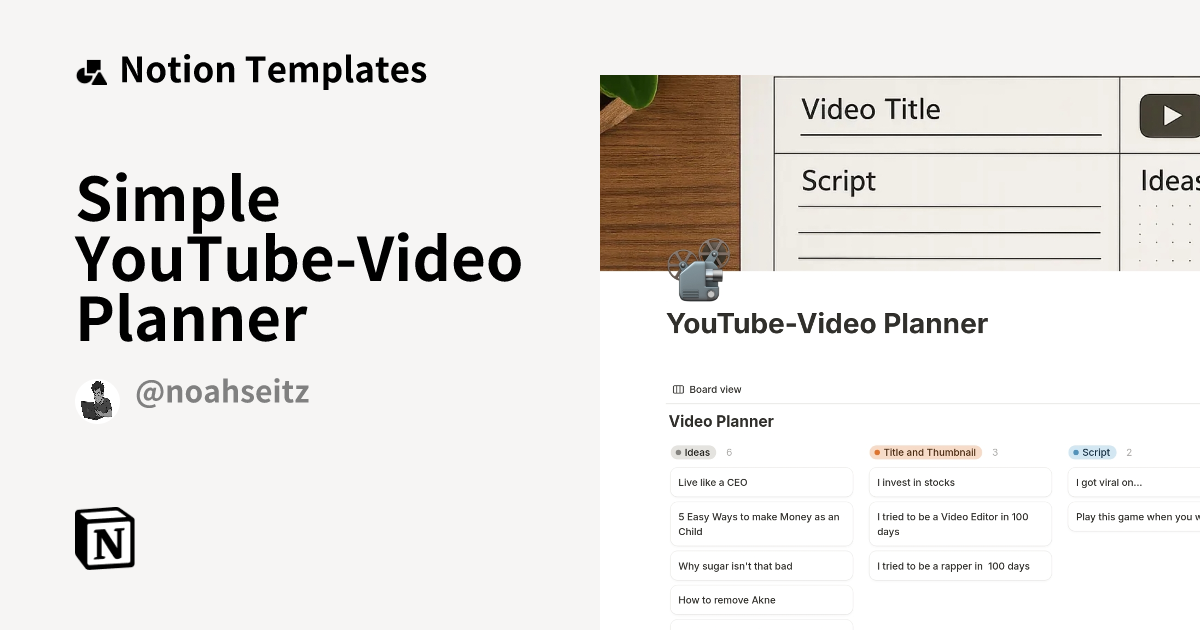 Simple YouTube-Video Planner Template by Grothgrind | Notion Marketplace
