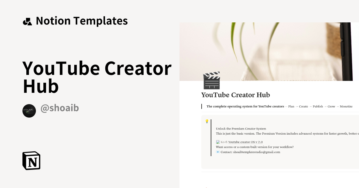 YouTube Creator Hub Template | Notion Marketplace
