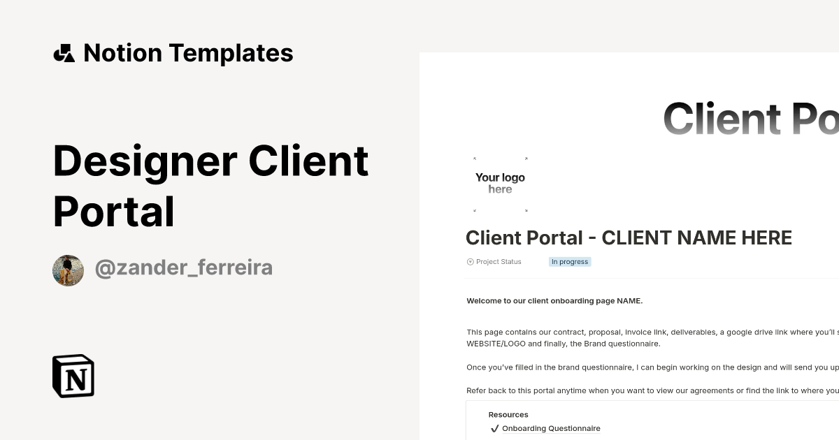 Designer Client Portal Template | Notion Marketplace