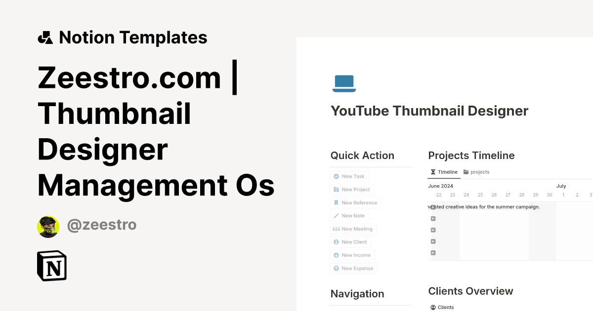 Zeestro.com | Thumbnail Designer Management Os Template | Notion Marketplace