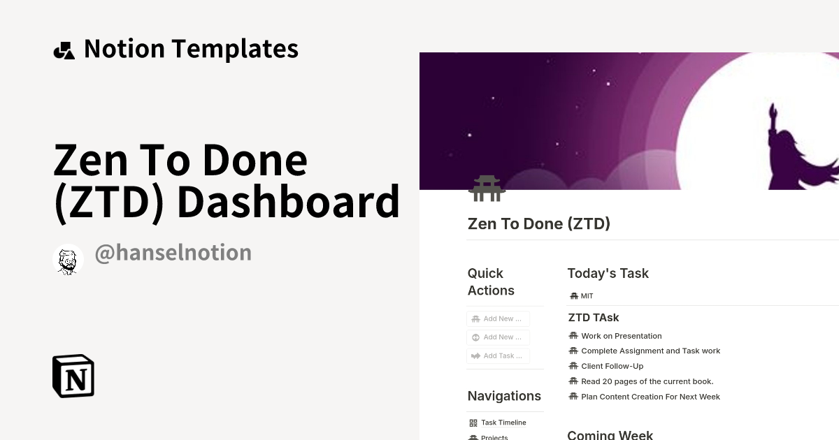 Zen To Done (ZTD) Dashboard Template | Notion Marketplace