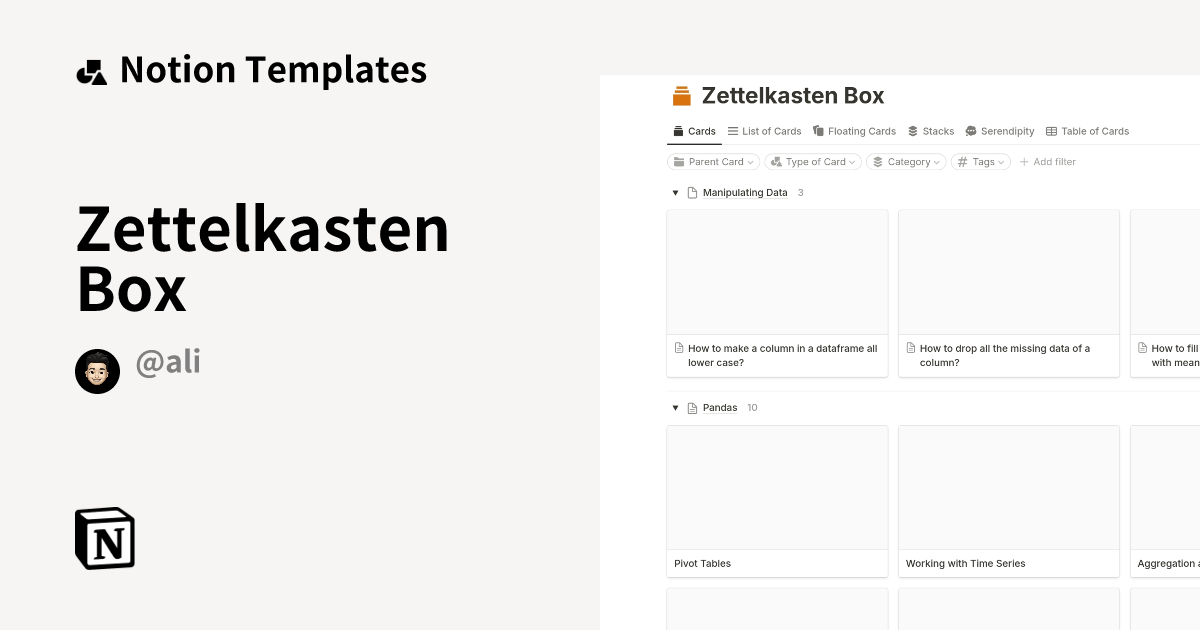 Zettelkasten Box Template by Ali | Notion Marketplace